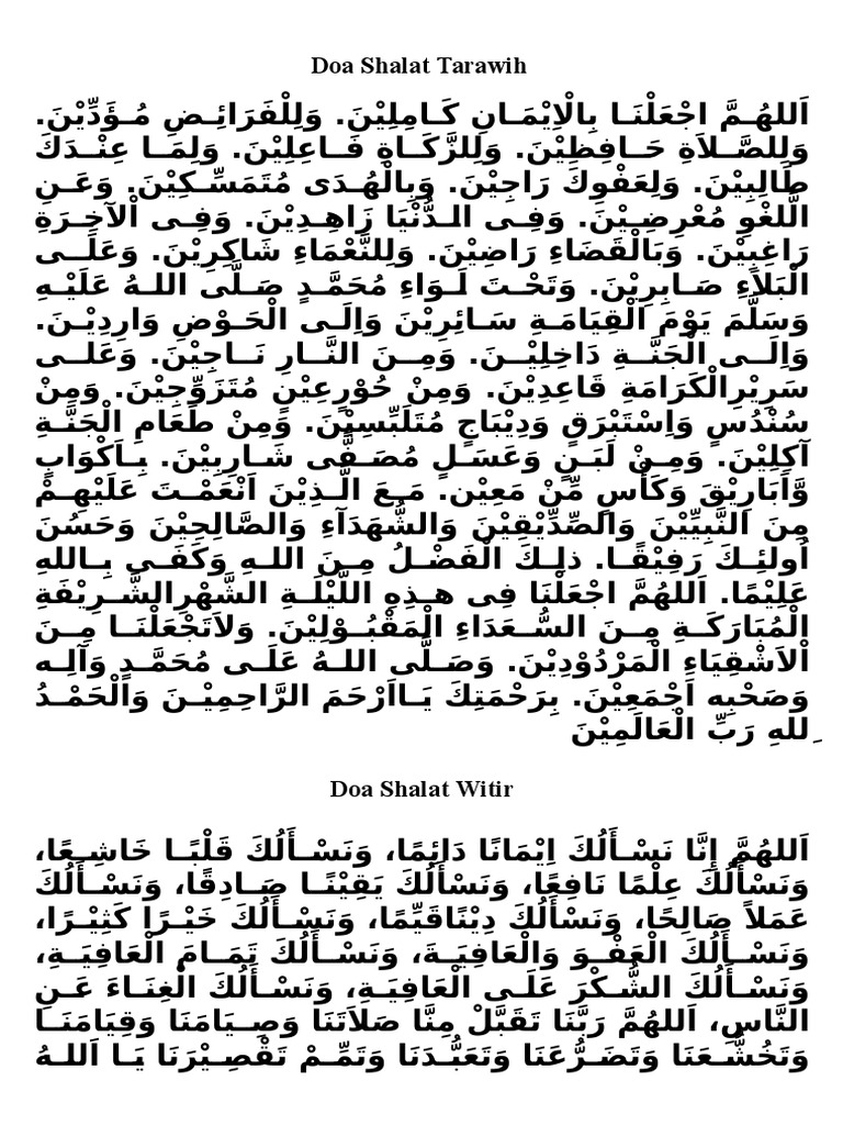 Doa Shalat Tarawih Dan Witir | PDF