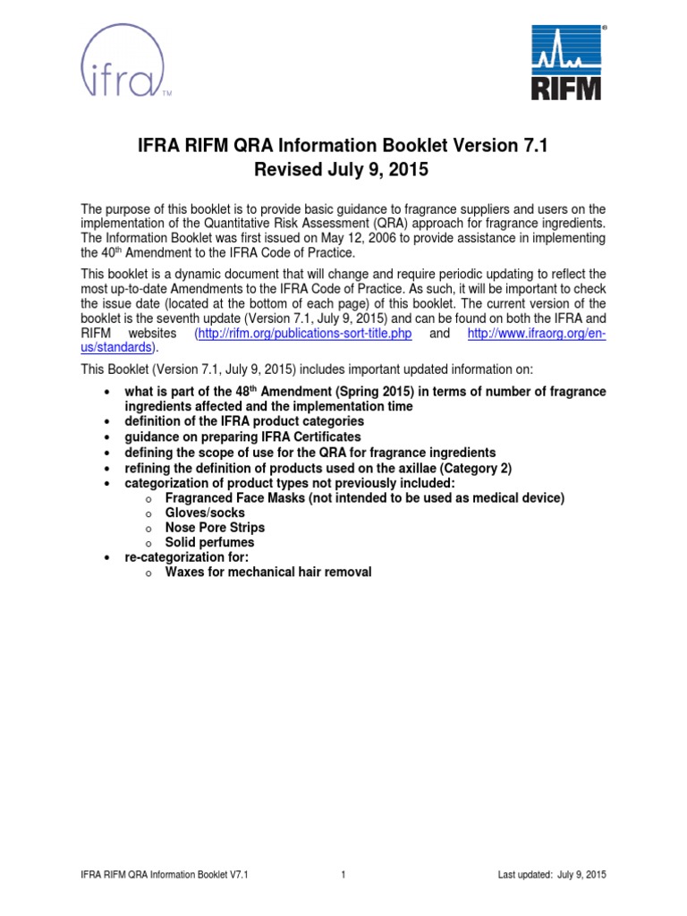 IFRA RIFM QRA Guide Version 7.1 | PDF | Perfume | Cosmetics