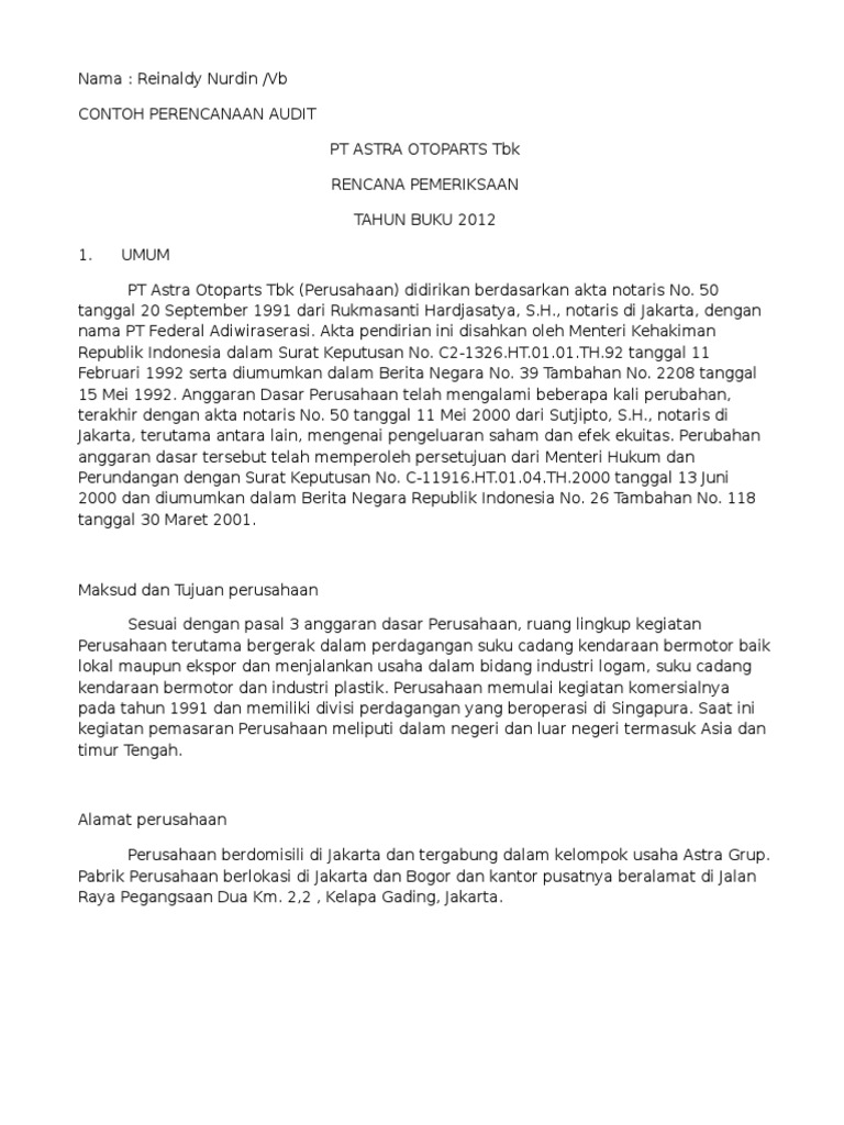 Contoh Perencanaan Audit | PDF