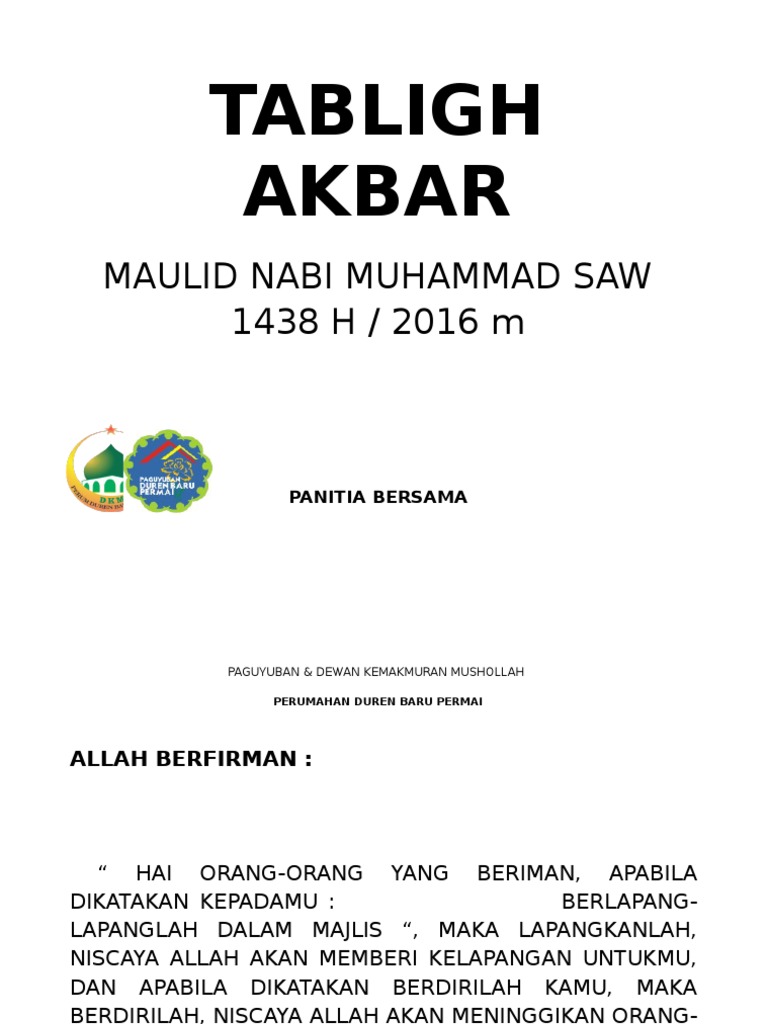 Proposal Tabligh Akbar Maulid Nabi | PDF