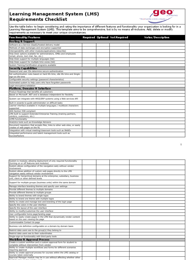 LMS Requirements Checklist GeoLearning | Download Free PDF ...