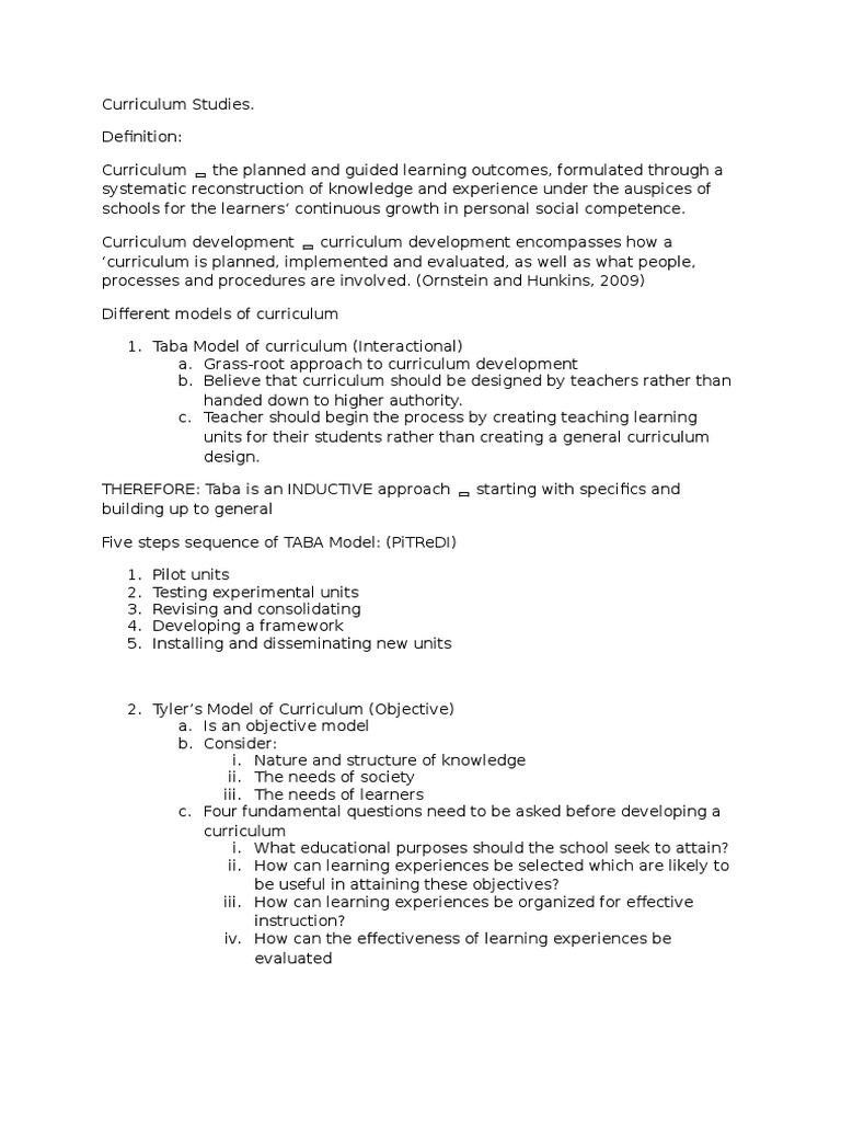 Curriculum Development Models Explained | PDF | Curriculum | Evaluation