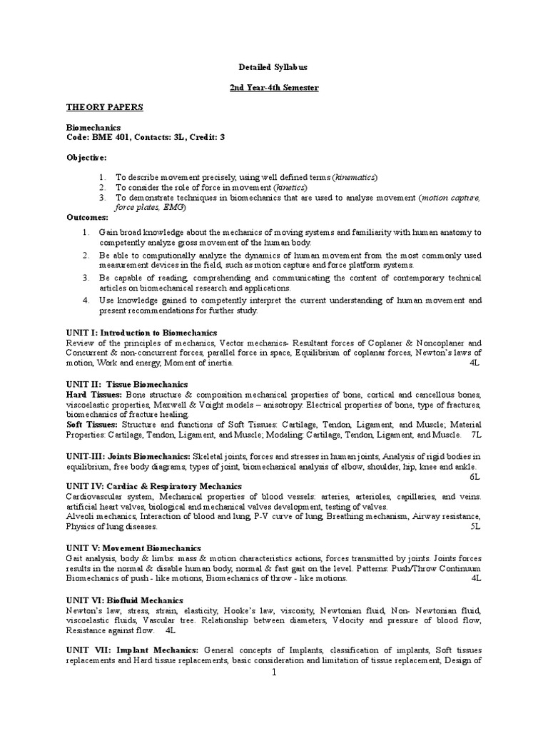 4th Sem B.tech BME Syllabus | PDF | C++ | Biomechanics