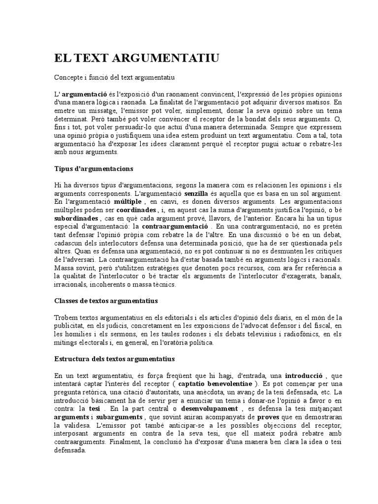Text Argumentatiu TEORIA | PDF