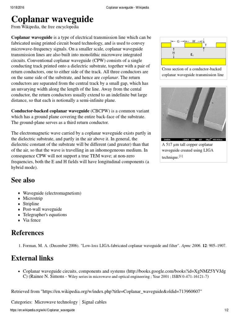 Coplanar Waveguide - Wikipedia | PDF | Waveguide | Transmission Line