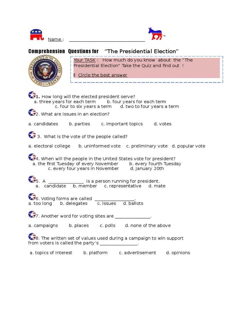 Presidential Election Quiz Questions | PDF