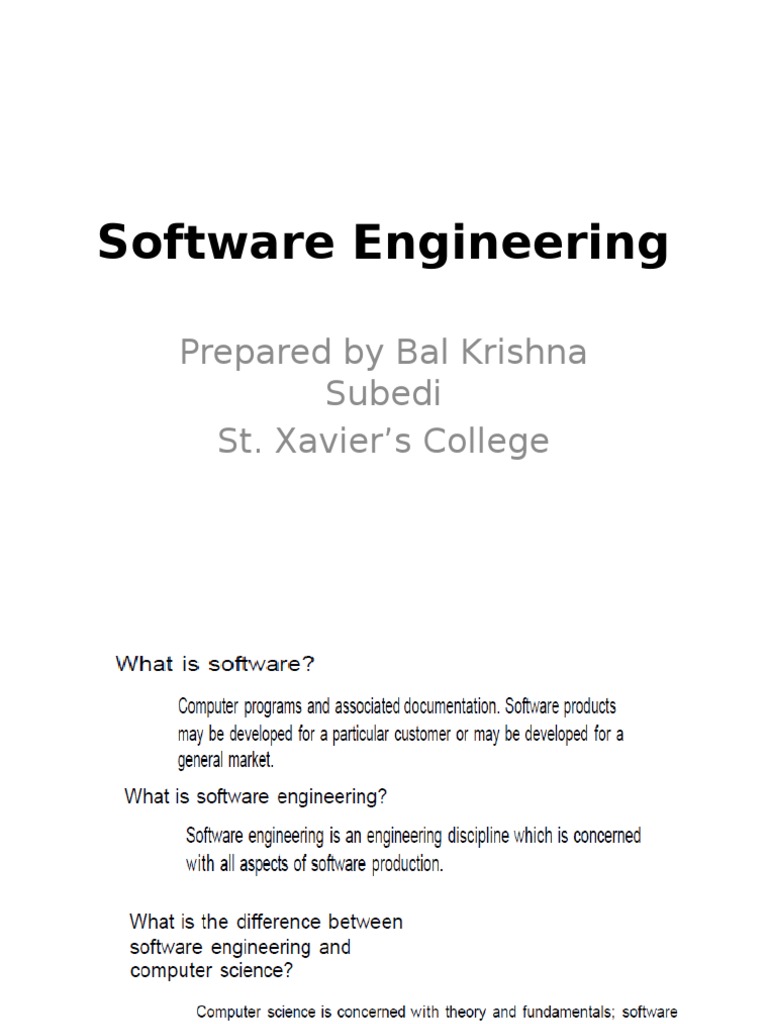 Software Engineering: Prepared by Bal Krishna Subedi St. Xavier's ...