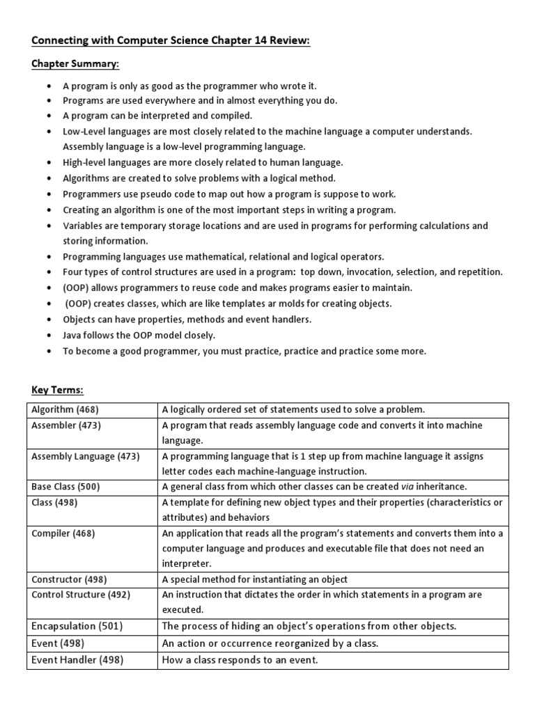 Connecting With Computer Science Chapter 14 Review | PDF | Computer ...