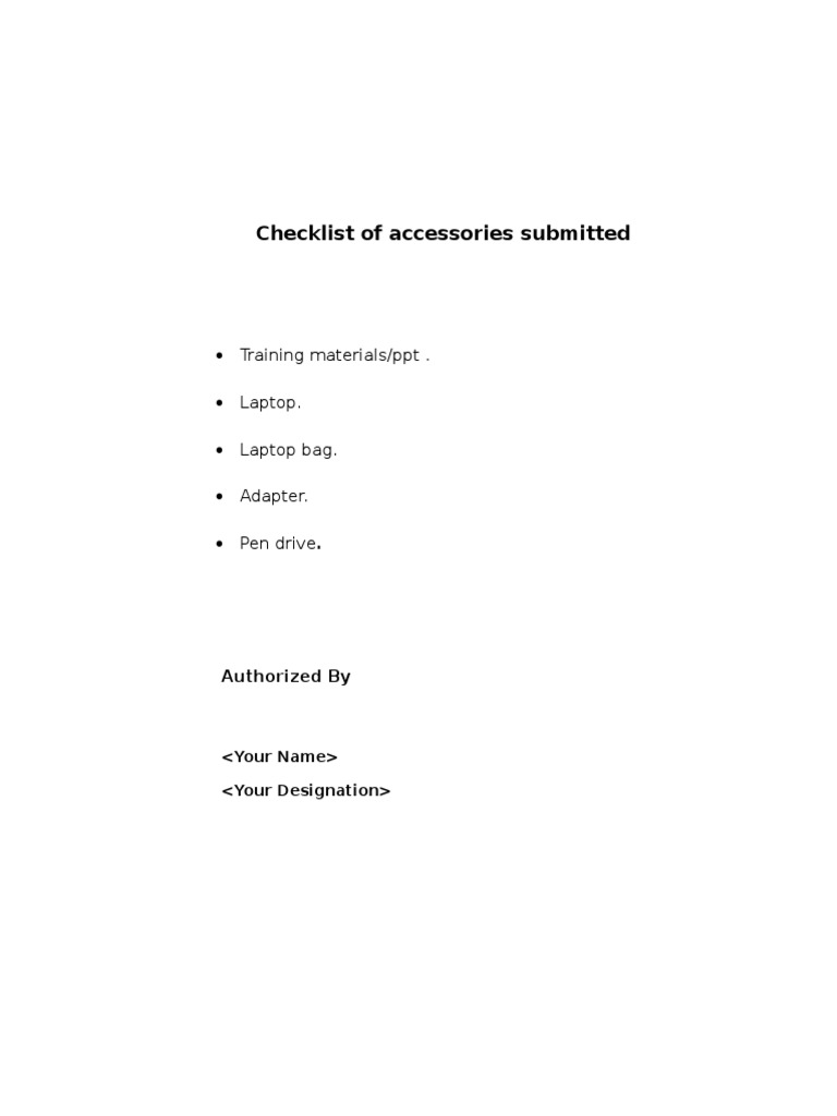 Updated Checklist of Accessories Submitted | PDF