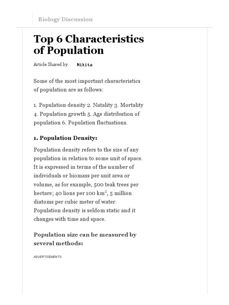 Top 6 Characteristics of Population | PDF | Life Expectancy | Ecology