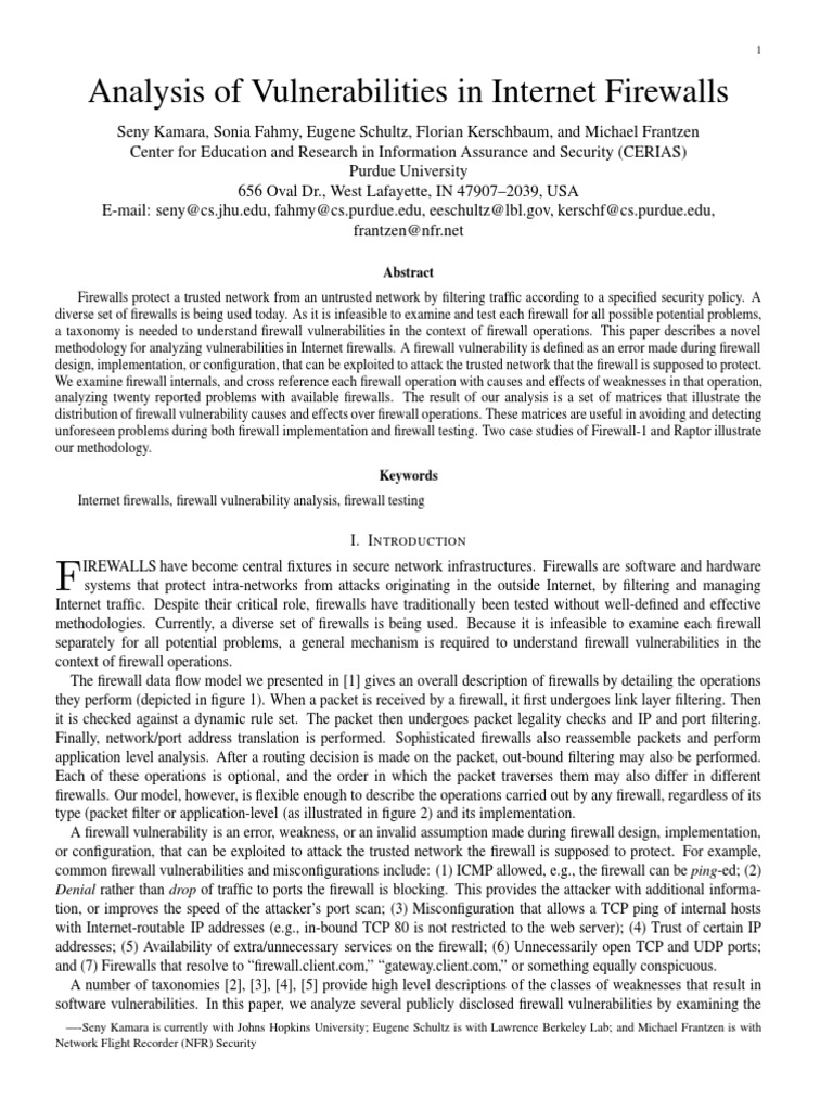 Analysis of Vulnerabilities in Internet Firewalls | PDF