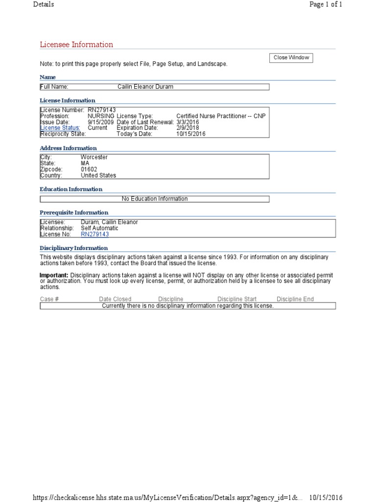 Cailin Durham Massachusetts Nurse Profile | PDF