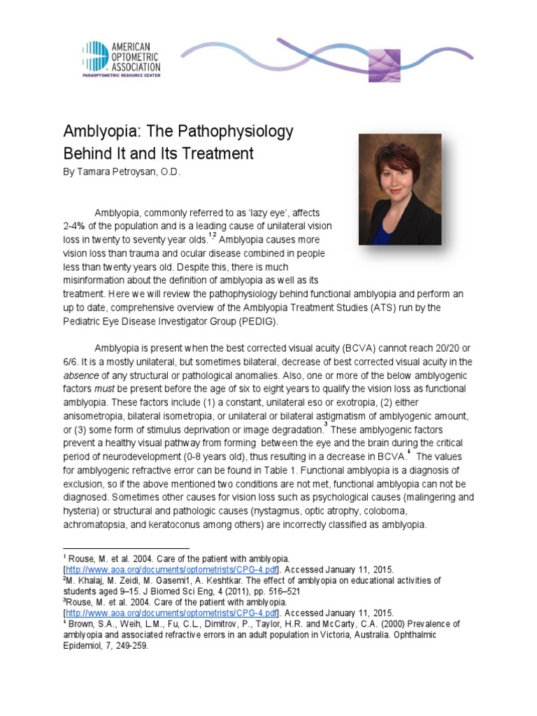 Amblyopia - The Pathophysiology Behind It and Its Treatment FINAL | PDF ...