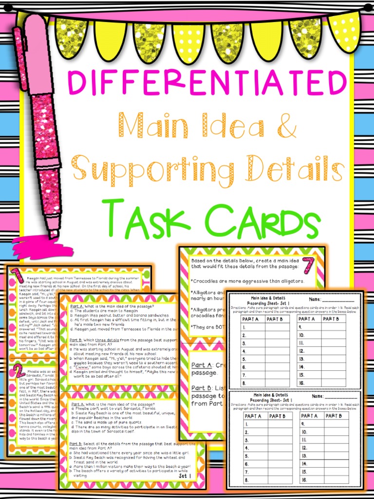 Differentiated Main Idea Task Cards | PDF | Sunscreen | Rain