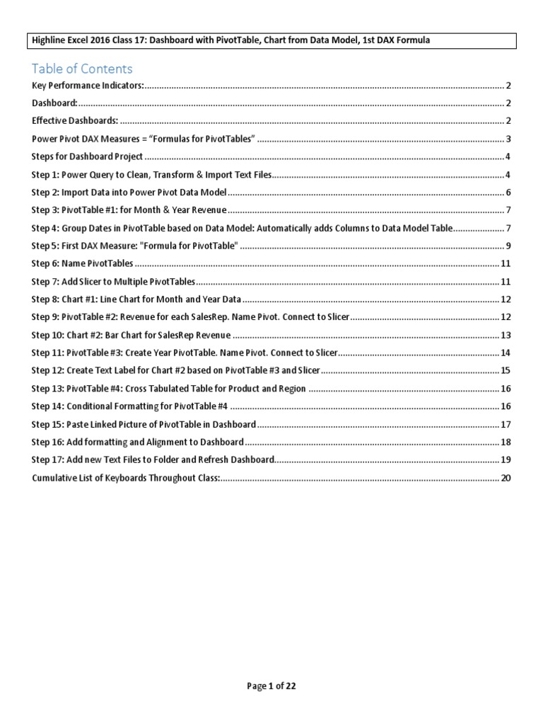 Highline Excel 2016 Class 17 Dashboards | PDF | Computer Keyboard | Data Management
