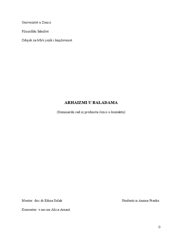 Arhaizmi U Baladama | PDF