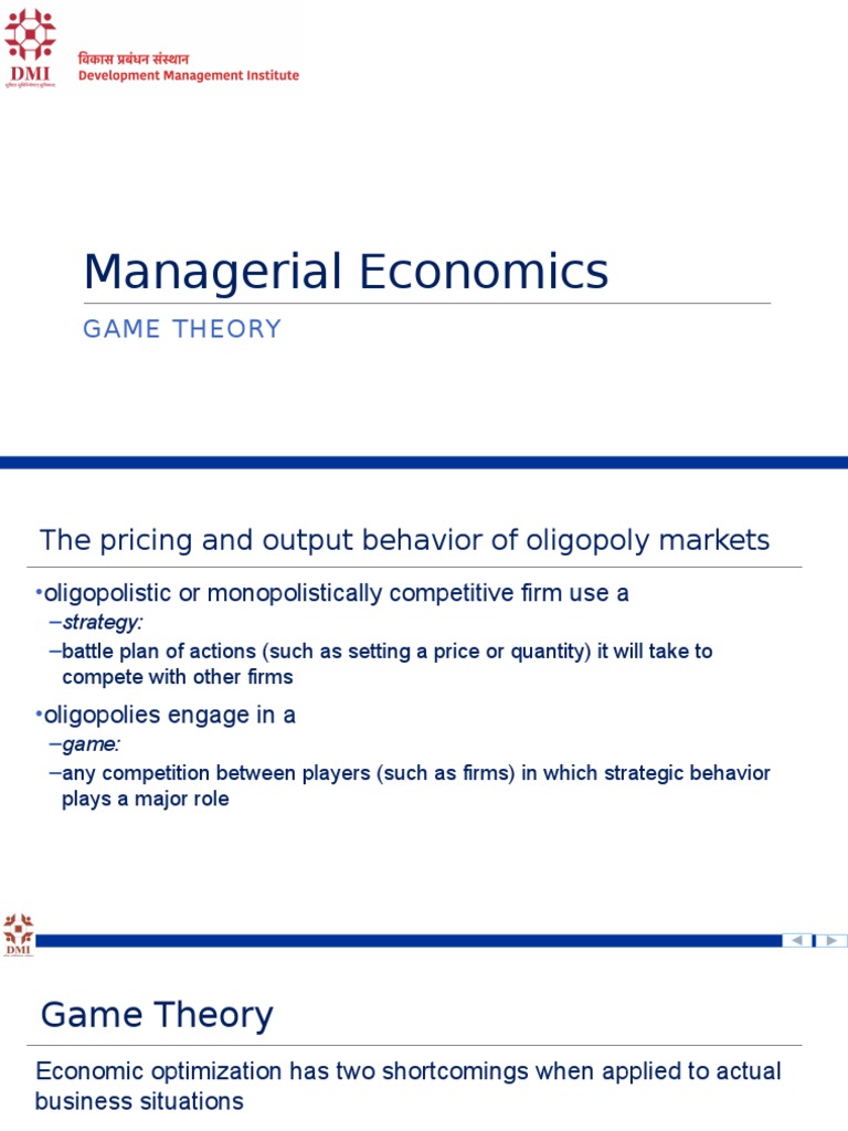 Managerial Economics: Game Theory | PDF | Oligopoly | Game Theory