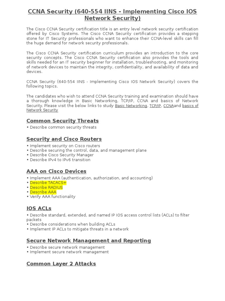 CCNA Security (640-554 IINS - Implementing Cisco IOS Network Security) | PDF | Cisco ...