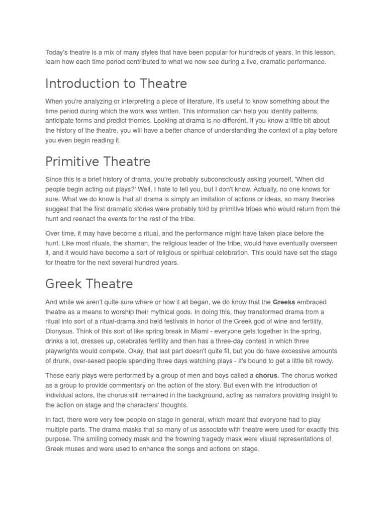 Intro To Theatre | PDF | Theatre | Renaissance
