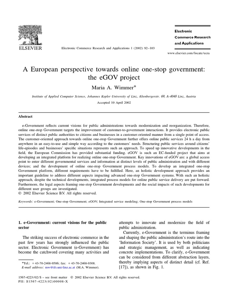 A European Perspective Towards Online One-Stop Government: The eGOV ...