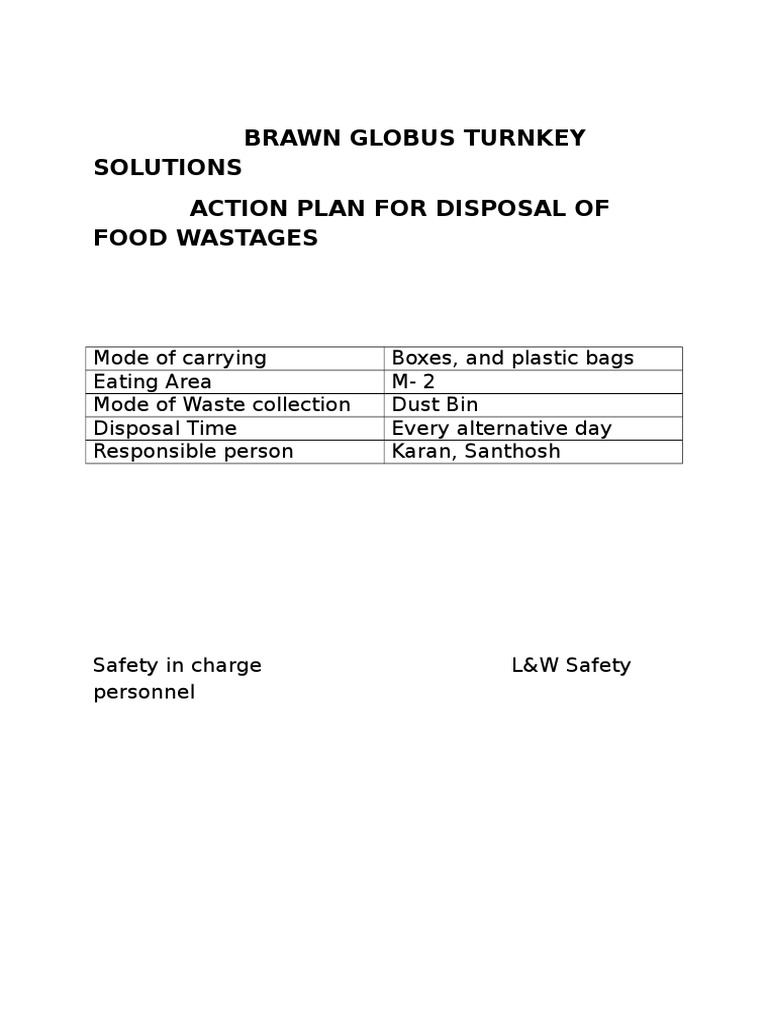Food Waste Disposal Action Plan | PDF