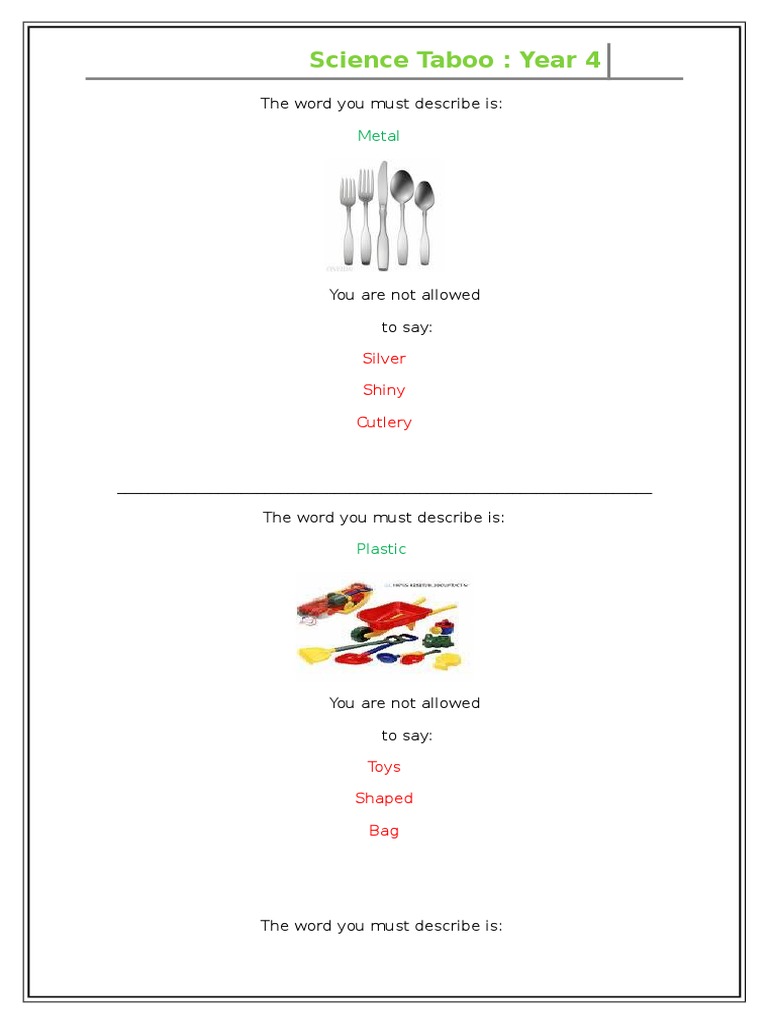 Materials Taboo Game | PDF