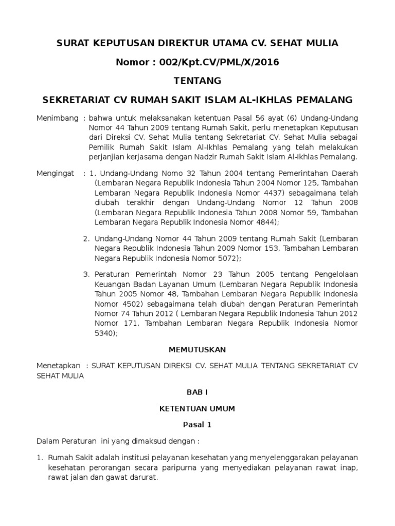 Keputusan Direktur tentang Sekretariat CV | PDF