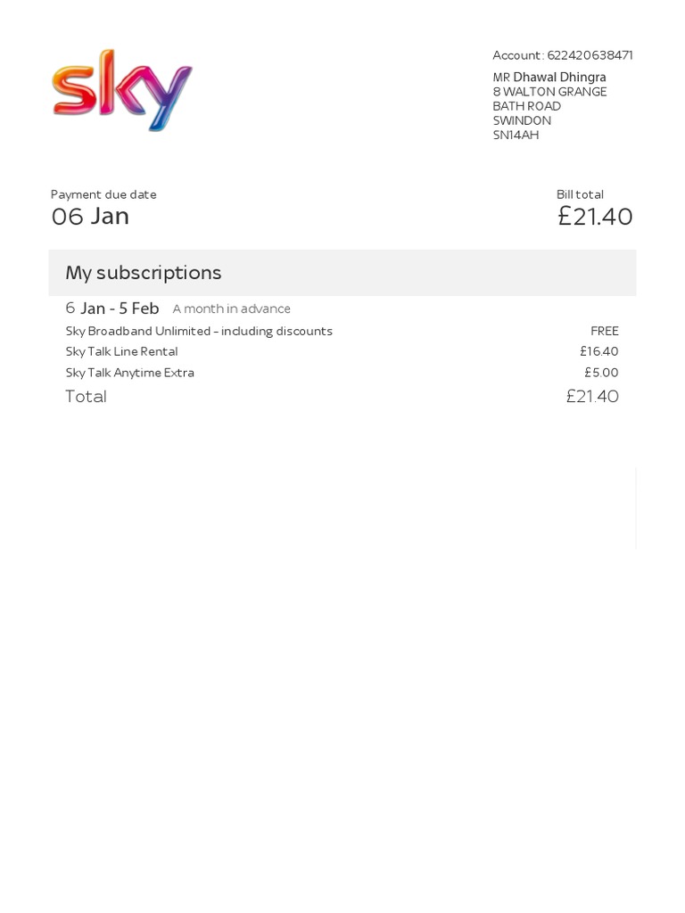 Sky Bill Summary for November 2015 | PDF