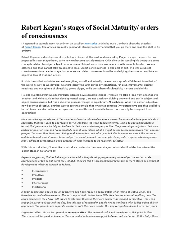 Robert Kegan Sms Stages | PDF | Self | Consciousness