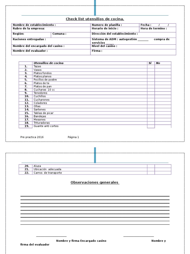 4 Check List Utensilios de Cocina