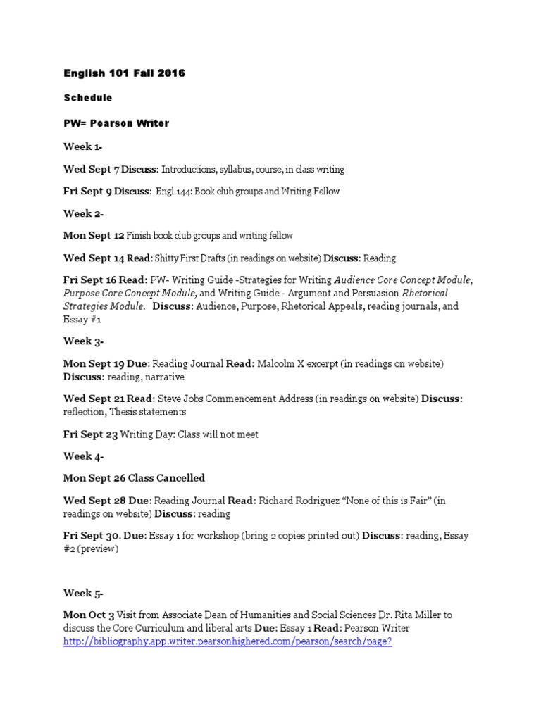 English 101 Updated Schedule | PDF | Essays | Rhetoric