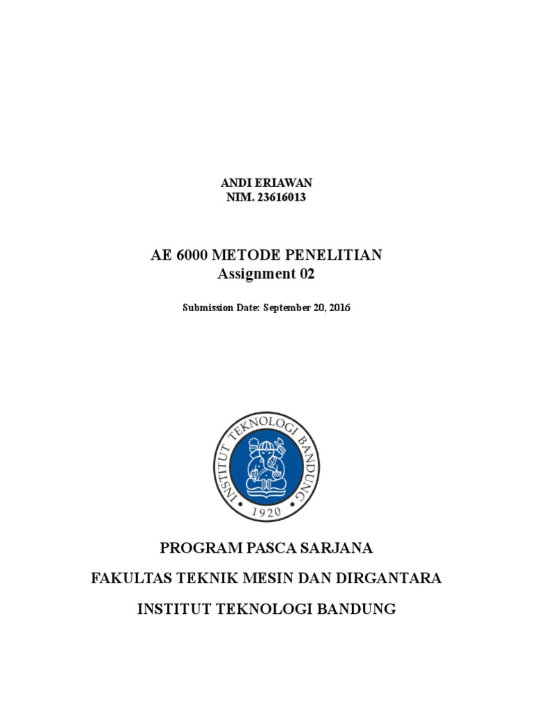 Ae 6000 Metode Penelitian Assignment 02: Andi Eriawan NIM. 23616013 | PDF