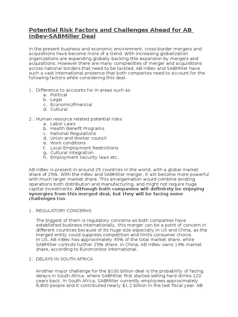 Potential Risk Factors and Challenges Ahead For AB InBev | PDF ...