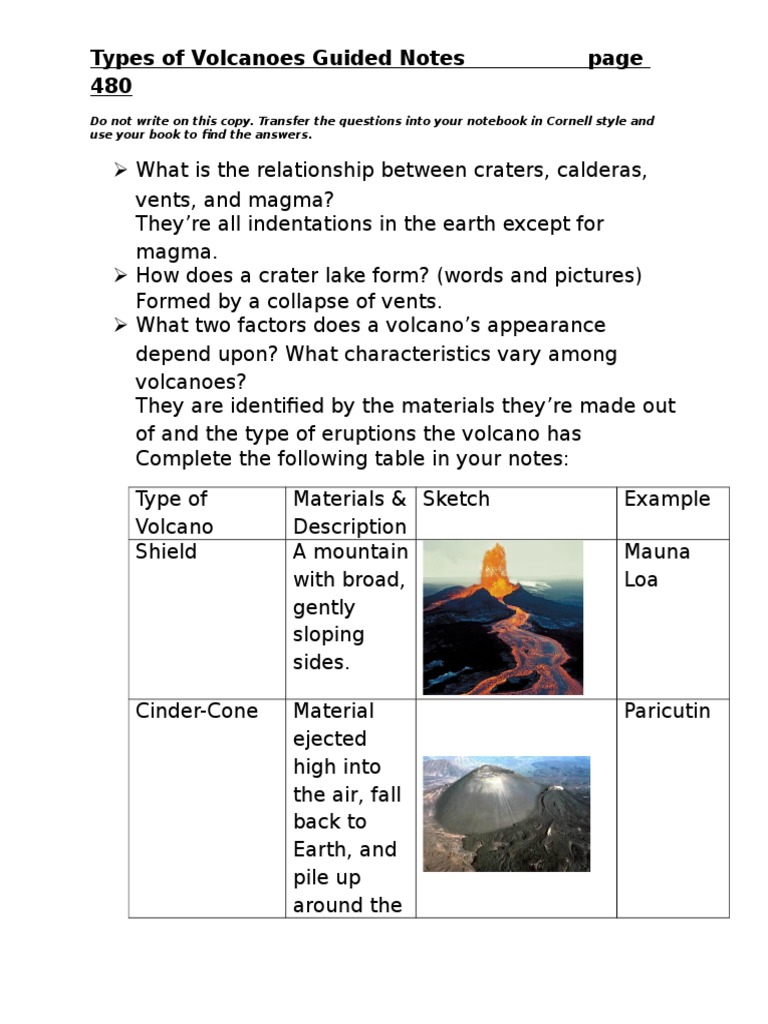 Types of Volcanoes Guided Notes | PDF | Volcano | Volcanic Landforms