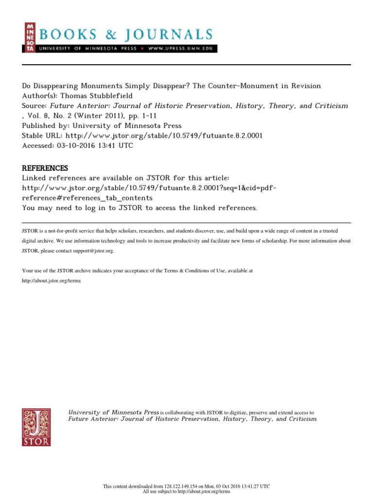 Do Disappearing Monuments Simply Disappear? The Counter-Monument in Revision | PDF | Science ...