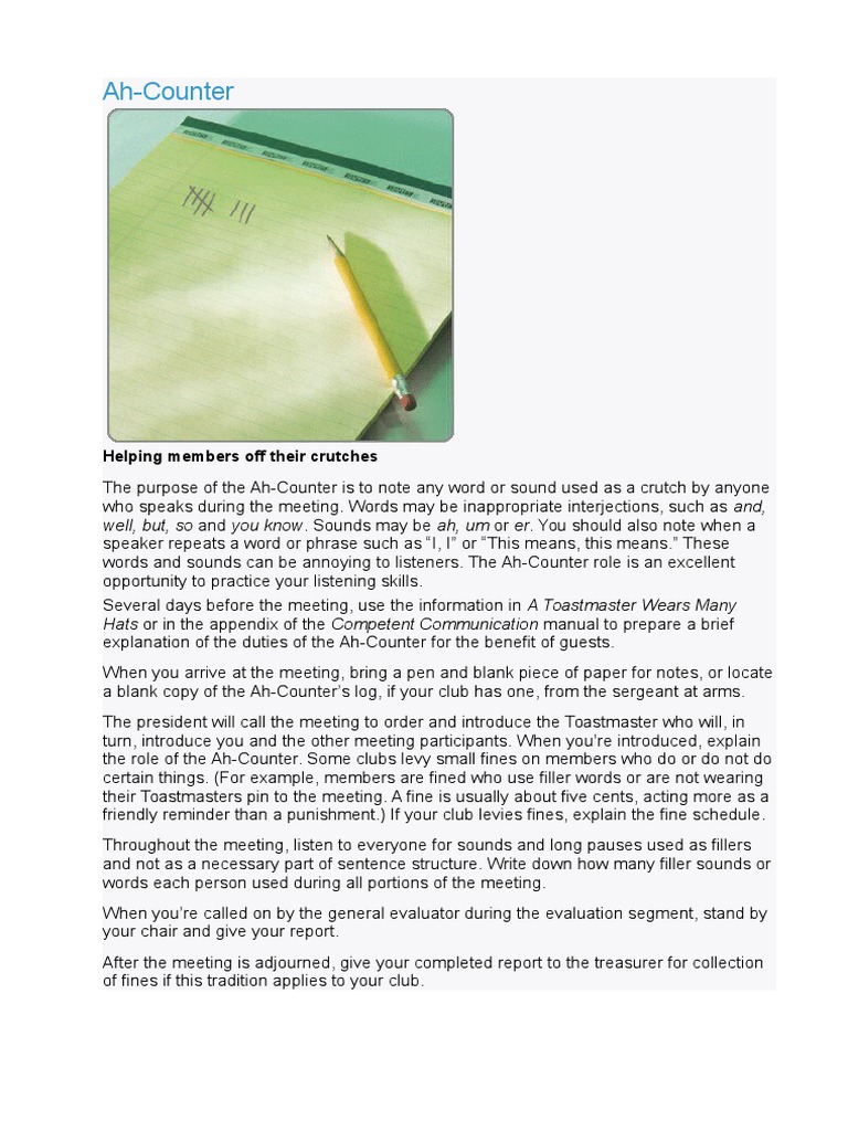 Ah-Counter: Well, But, So and You Know. Sounds May Be Ah, Um or Er. You ...