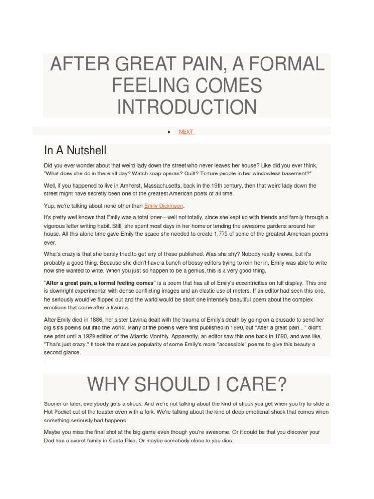 After Great Pain, A Formal Feeling Comes | PDF | Metre (Poetry ...