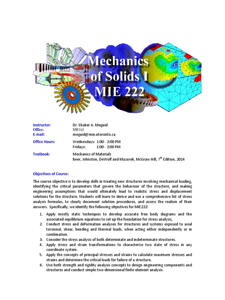 MIE222 Syllabus 2015 | PDF | Stress (Mechanics) | Strength Of Materials