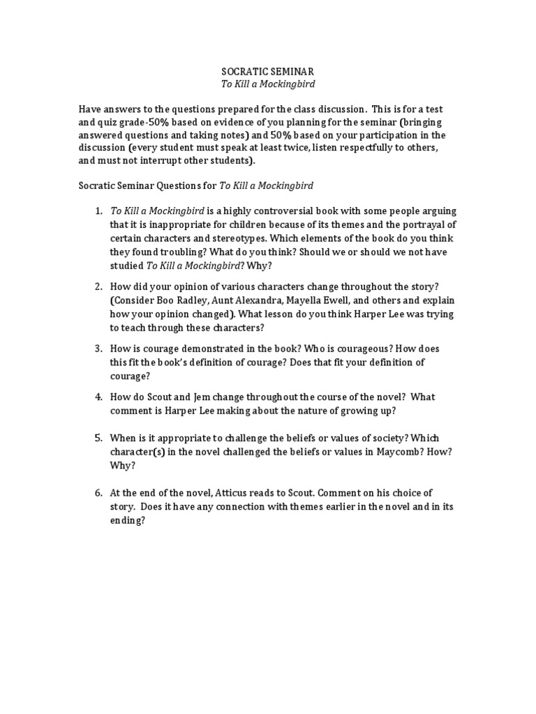 Socratic Seminar Guide: To Kill a Mockingbird | PDF