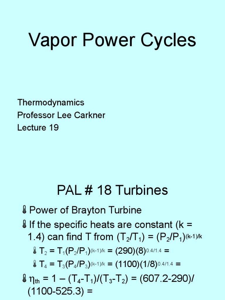 Vapor Power Cycles: Thermodynamics Professor Lee Carkner | PDF
