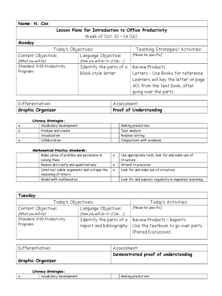 lesson plans for introduction to office productivity oct 10s-14 16 ...