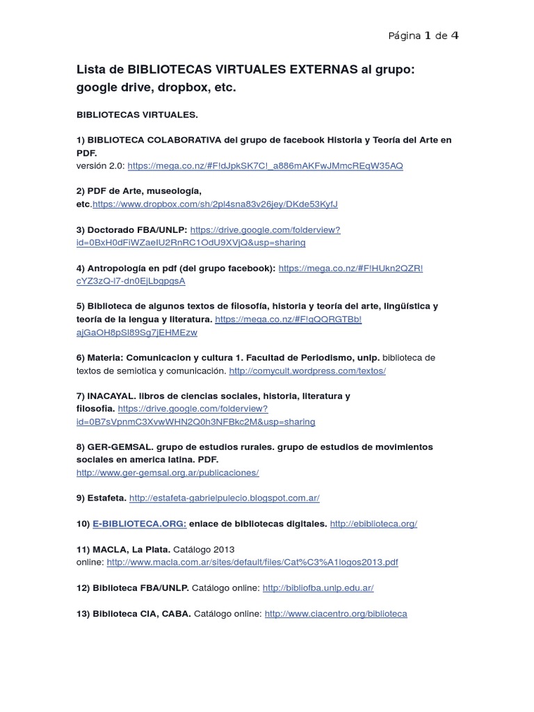 Lista de Bibliotecas Virtuales Externas Al Grupo | PDF | Libreria ...
