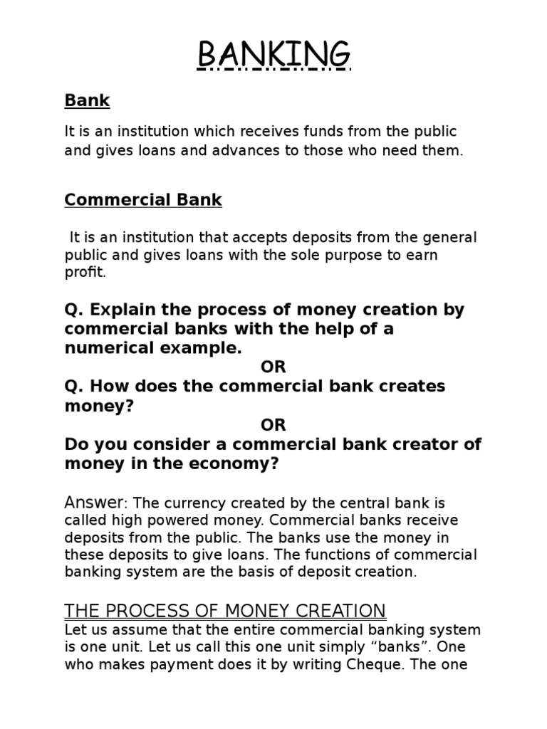 Banking: The Process of Money Creation | PDF