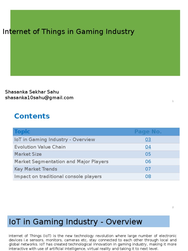 IoT in Gaming Industry - Report | PDF | Internet Of Things | Video Games