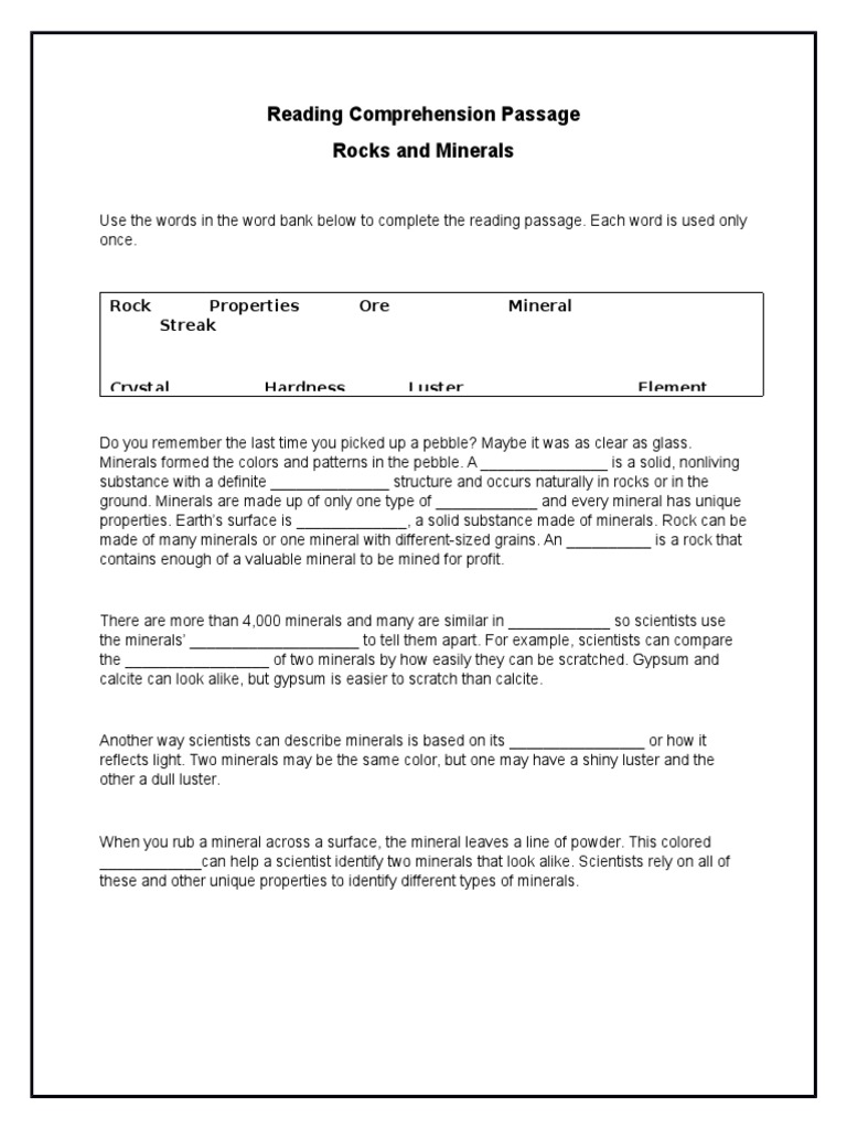 Reading Comprehension Passage Minerals | Download Free PDF | Minerals ...