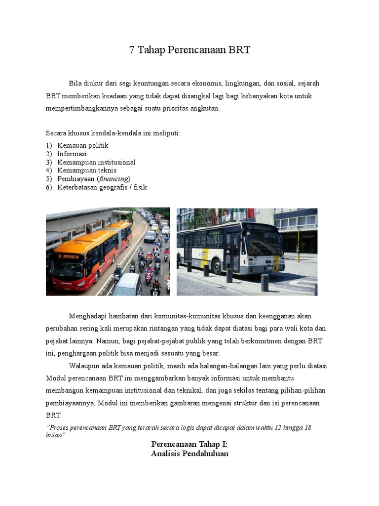 7 Tahap Perencanaan BRT | PDF
