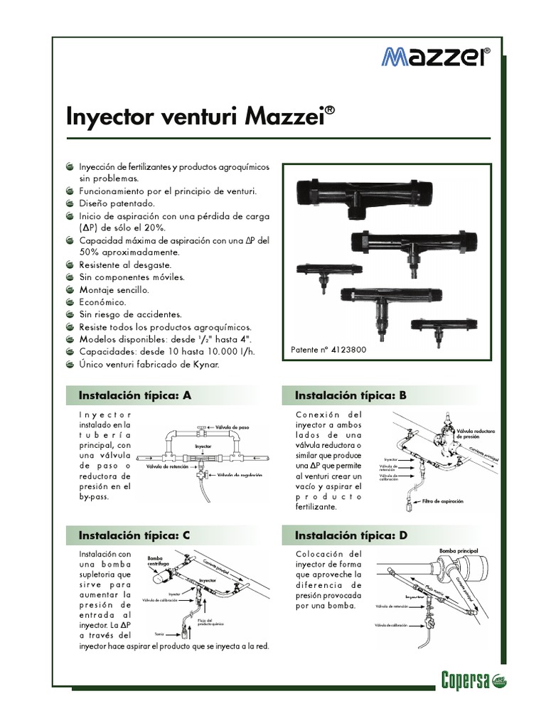 Inyector Venturi Mazzei: Eficiencia y Resistencia | PDF