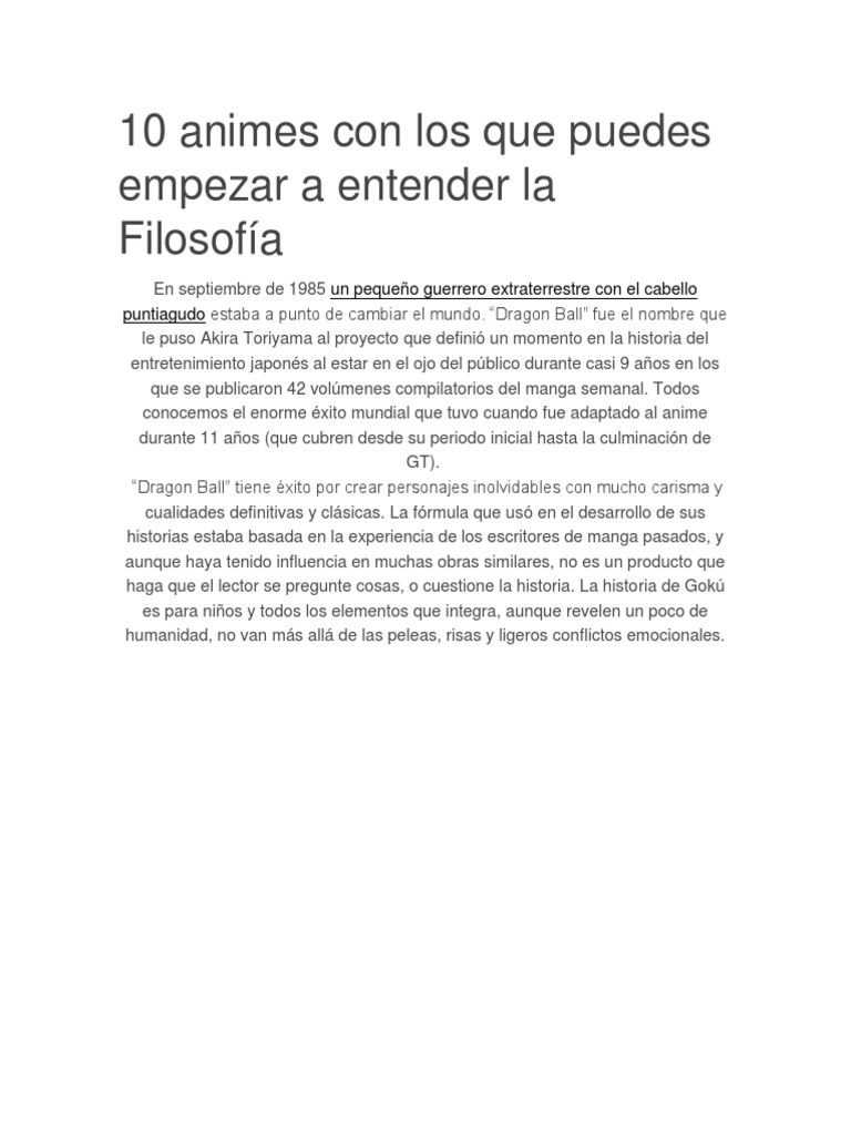 10 Animes Con Los Que Puedes Empezar A Entender La Filosofía | PDF ...
