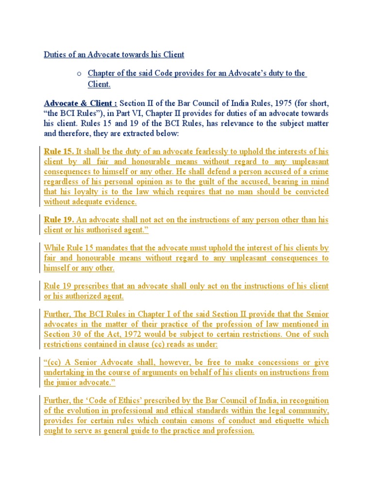 Duties of an Advocate Towards His Client | Advocate | Lawyer