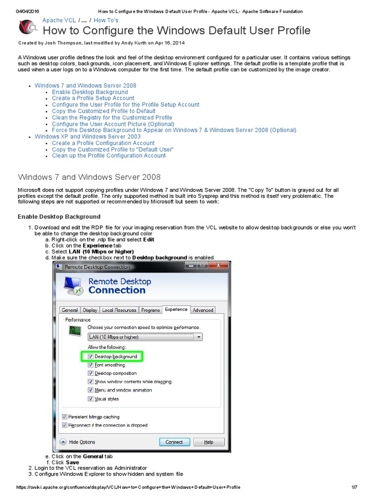 How To Configure The Windows Default User Profile - Apache VCL - Apache ...